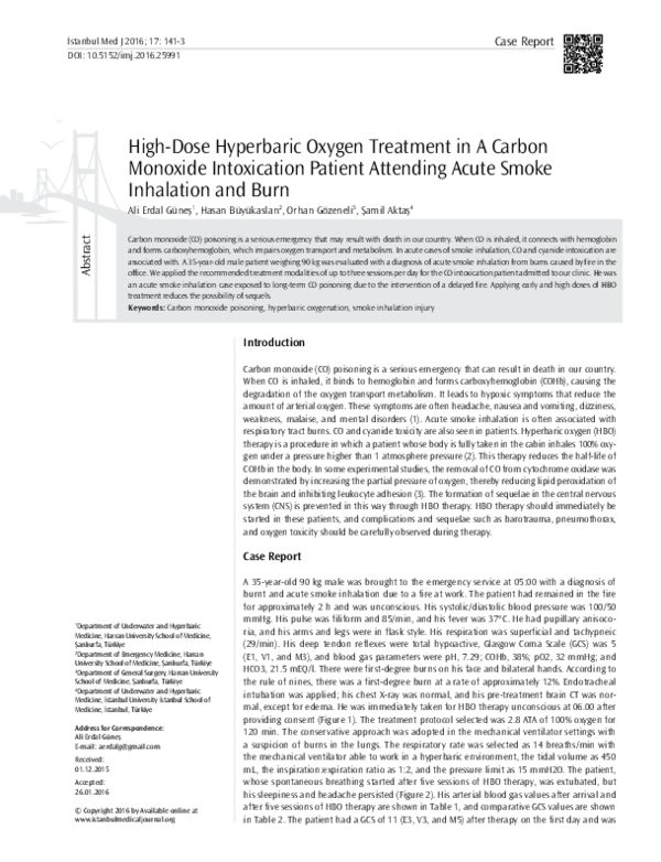 (PDF) High-Dose Hyperbaric Oxygen Treatment in A Carbon Monoxide ...