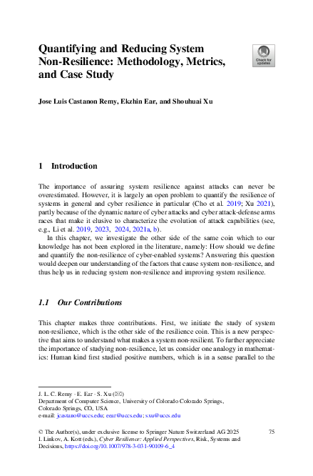 (PDF) Quantifying and Reducing System Non-Resilience: Methodology ...