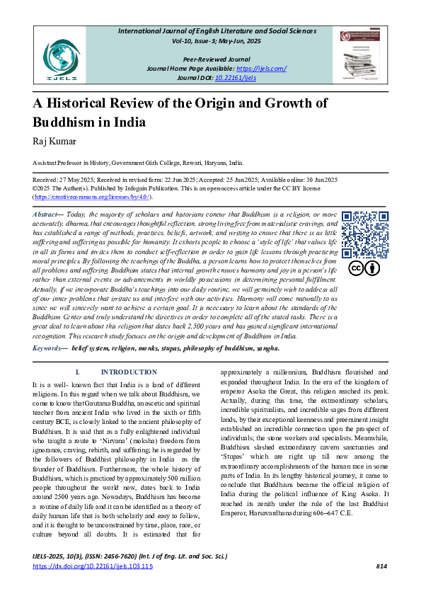 (PDF) A Historical Review of the Origin and Growth of Buddhism in India