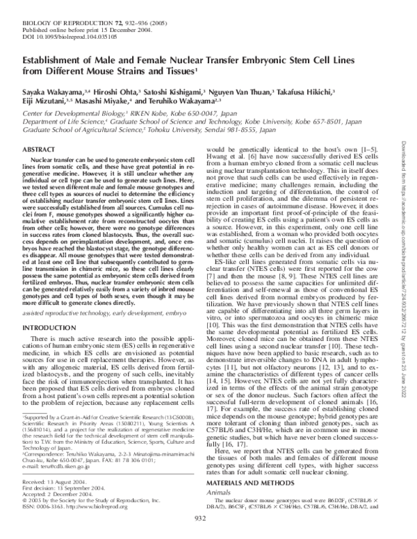 (PDF) Establishment of Male and Female Nuclear Transfer Embryonic Stem ...