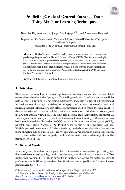 (PDF) Predicting Grade of General Entrance Exam Using Machine Learning Techniques