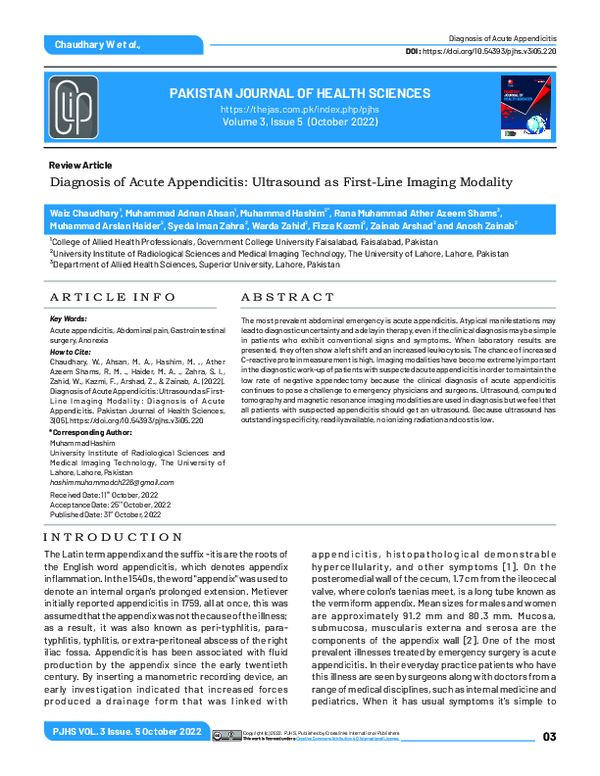 (PDF) Diagnosis of Acute Appendicitis: Ultrasound as First-Line Imaging Modality