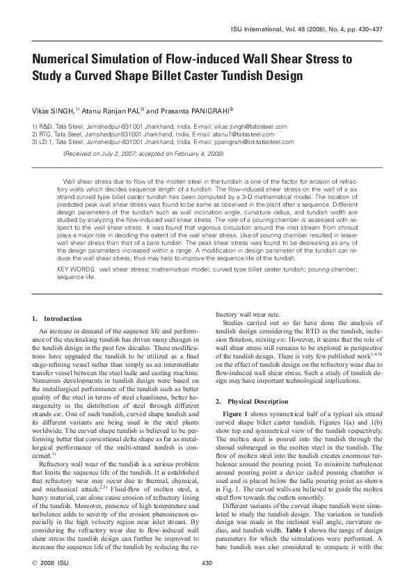 (PDF) Numerical Simulation of Flow-induced Wall Shear Stress to Study a Curved Shape Billet ...