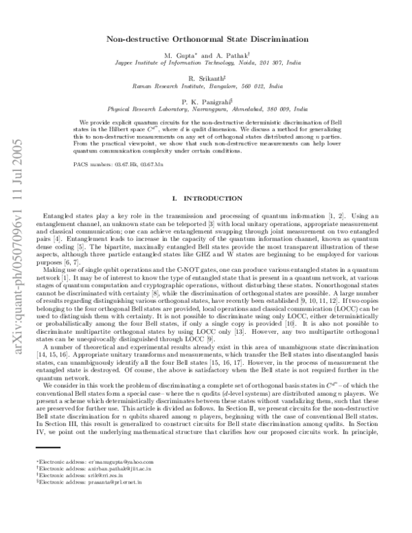 (PDF) Non-destructive Orthonormal State Discrimination