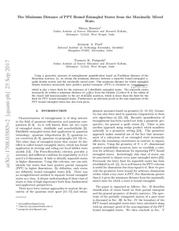(PDF) The Minimum Distance of PPT Bound Entangled States from the ...