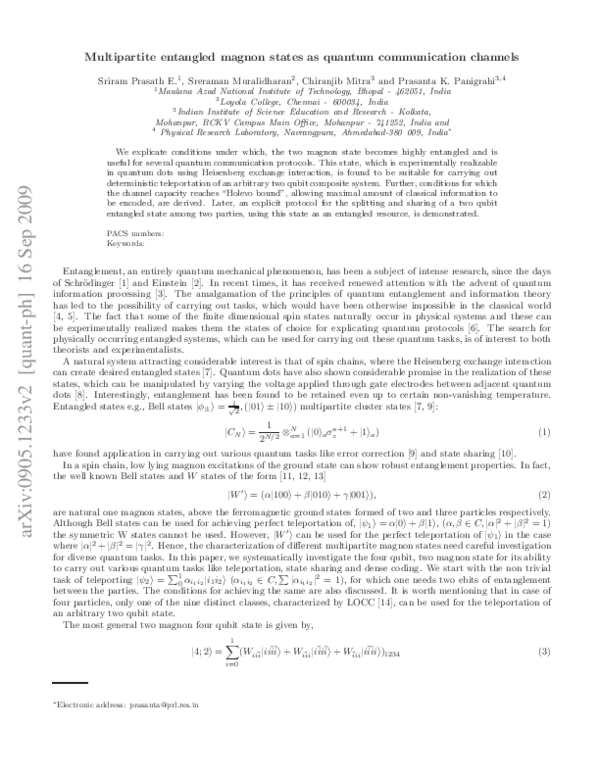 (PDF) Multipartite entangled magnon states as quantum communication ...