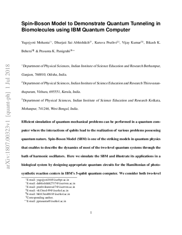 (PDF) Spin-Boson Model to Demonstrate Quantum Tunneling in Biomolecules ...