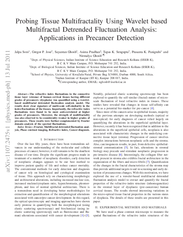 (PDF) Probing tissue multifractality using wavelet based multifractal detrended fluctuation ...