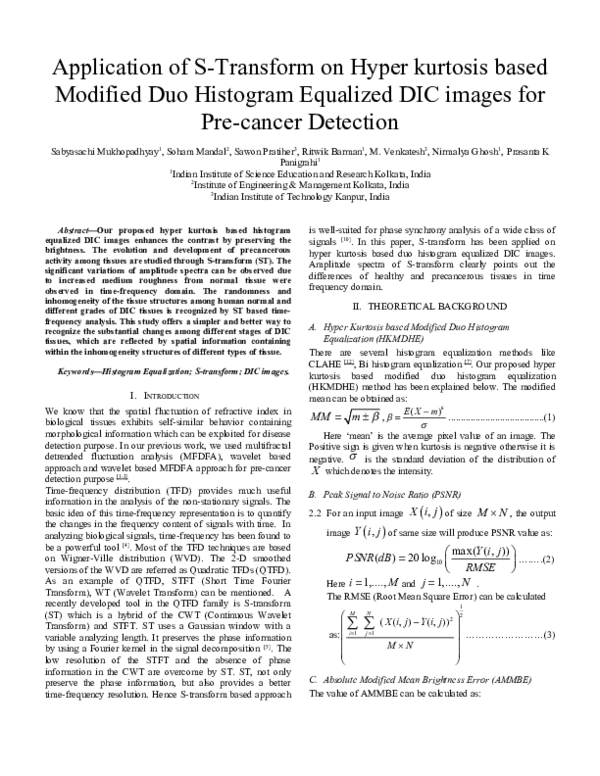 (PDF) Application of S-Transform on Hyper kurtosis based Modified Duo Histogram Equalized DIC ...