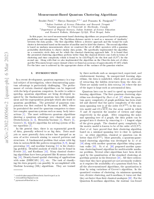 (PDF) Measurement-Based Quantum Clustering Algorithms