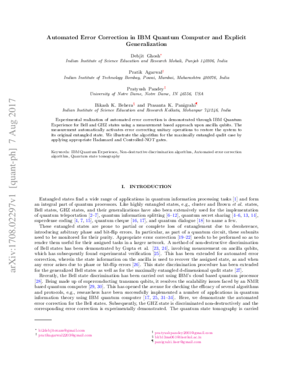 (PDF) Automated error correction in IBM quantum computer and explicit generalization