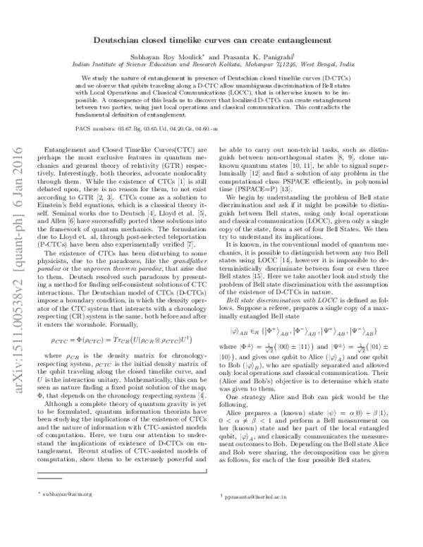 (PDF) Deutschian closed timelike curves can create entanglement