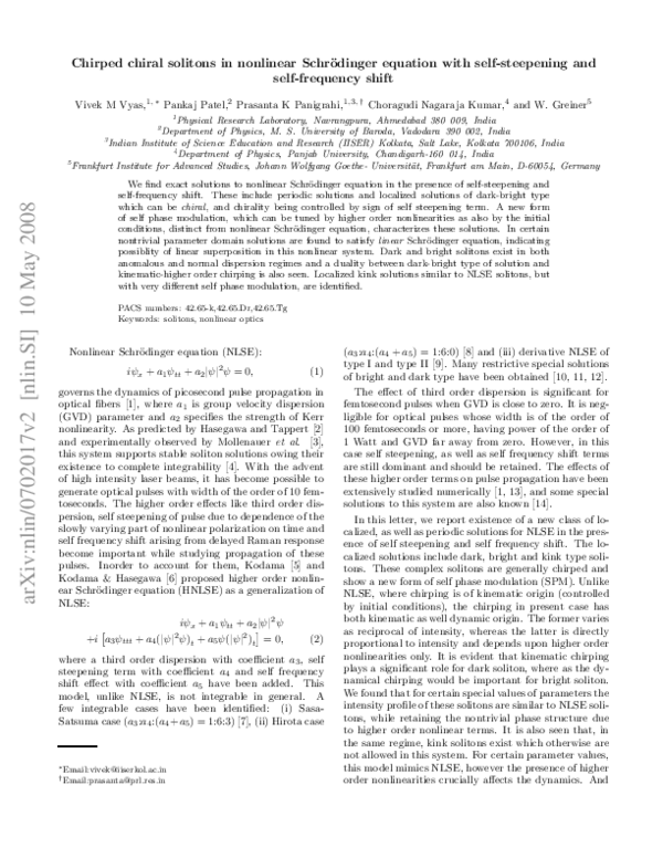 (PDF) Exact soliton solutions of nonlinear Schrodinger equation with self-steepening and self ...