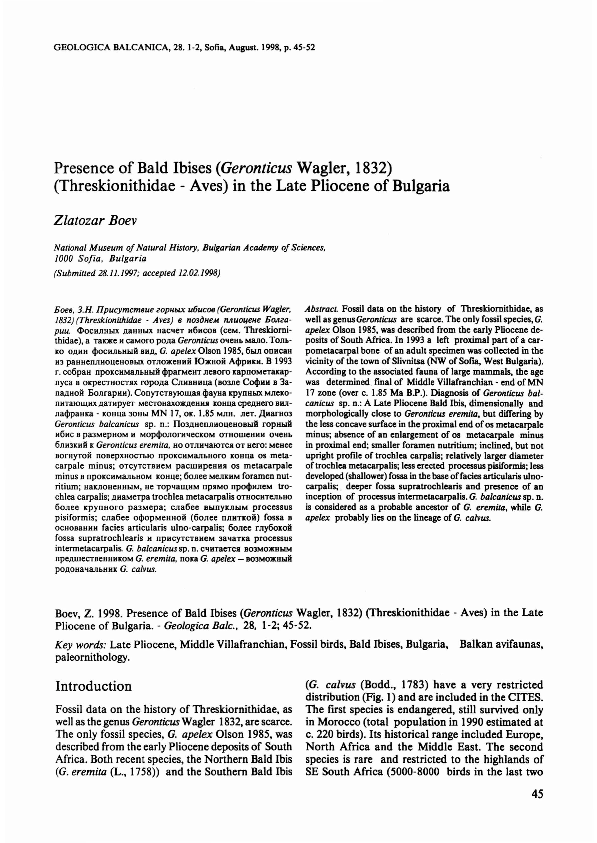 (PDF) Presence of Bald Ibises (Geronticus Wagler, 1832 ...