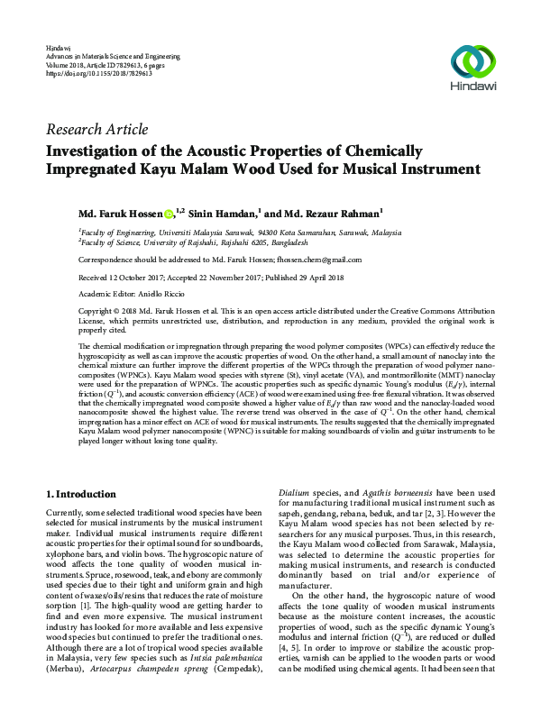 (PDF) Investigation of the Acoustic Properties of Chemically ...