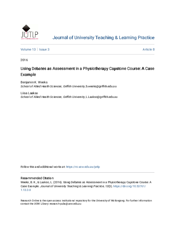 (PDF) Using Debates as Assessment in a Physiotherapy Capstone Course: A ...