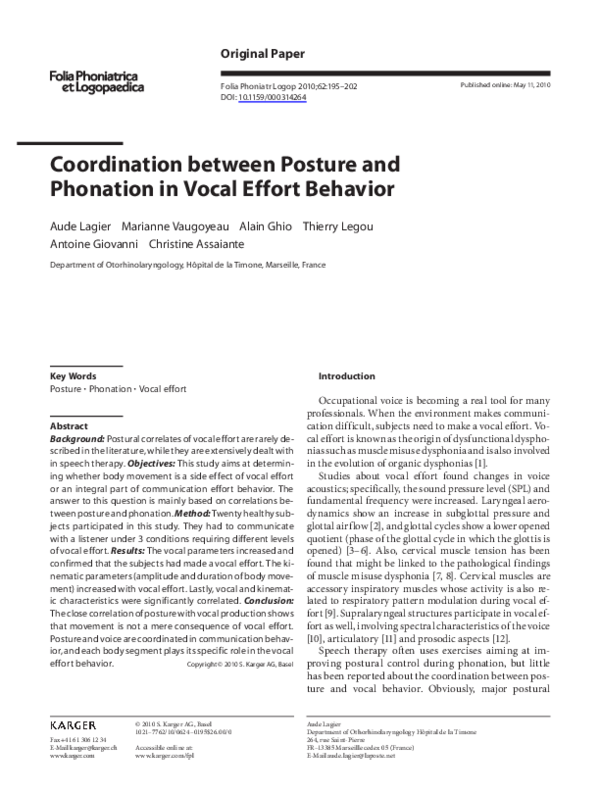 (PDF) Coordination between posture and phonation in vocal effort behavior