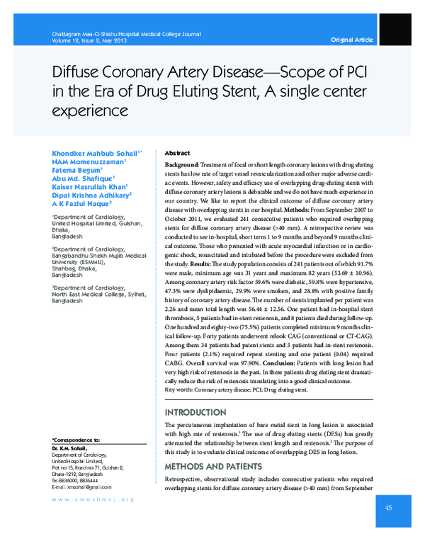 (PDF) Diffuse Coronary Artery Disease—Scope of PCI in the Era of Drug ...