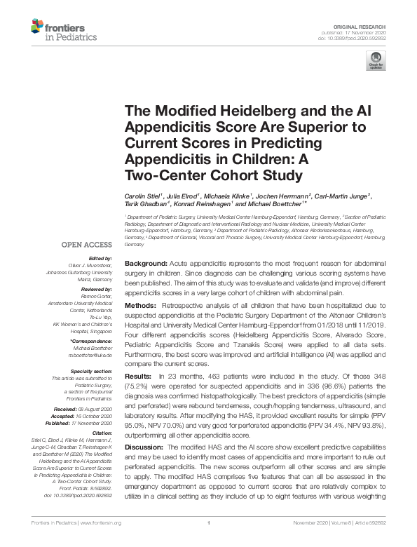 (PDF) The Modified Heidelberg and the AI Appendicitis Score Are ...