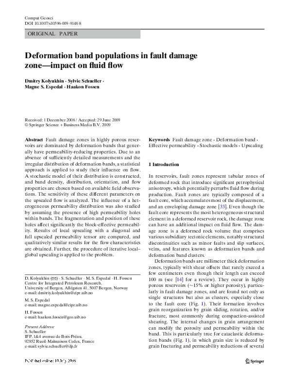 (PDF) Deformation band populations in fault damage zone—impact on fluid ...