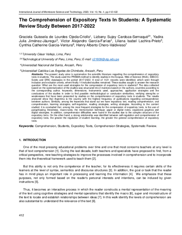 (PDF) The Comprehension of Expository Texts In Students: A Systematic ...