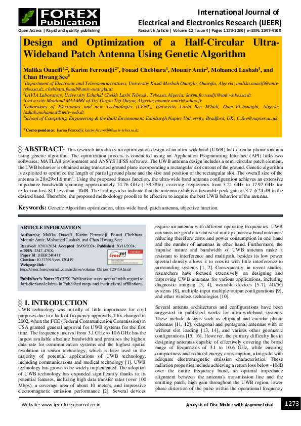 (PDF) Design and Optimization of a Half-Circular Ultra-Wideband Patch Antenna Using Genetic ...
