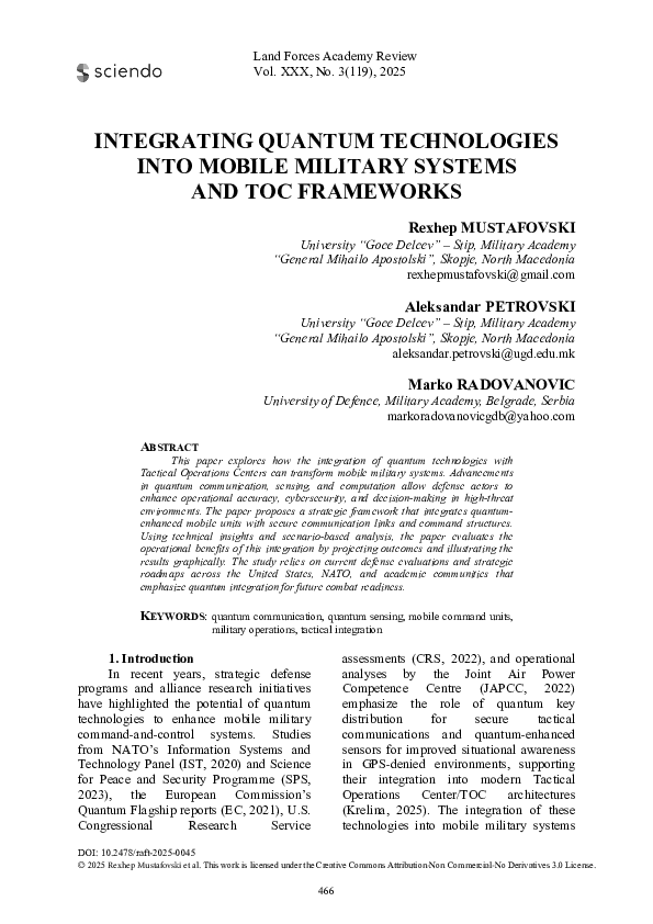 (PDF) INTEGRATING QUANTUM TECHNOLOGIES INTO MOBILE MILITARY SYSTEMS AND ...