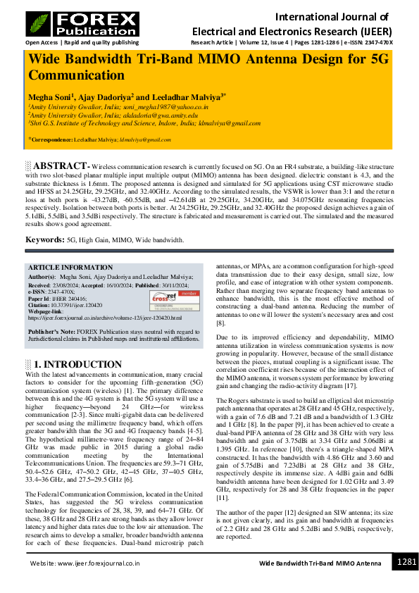 (PDF) Wide Bandwidth Tri-Band MIMO Antenna Design for 5G Communication