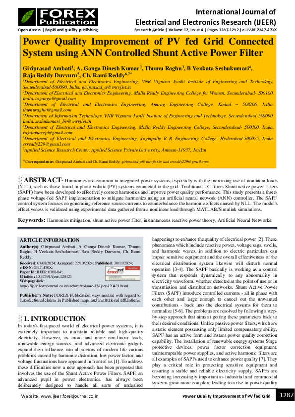 (PDF) Power Quality Improvement of PV fed Grid Connected System using ...