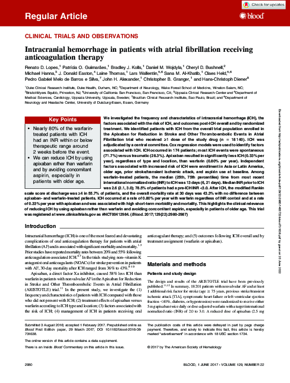 (PDF) Intracranial hemorrhage in patients with atrial fibrillation ...