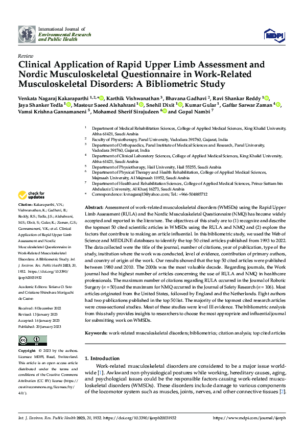 (PDF) Clinical Application of Rapid Upper Limb Assessment and Nordic ...