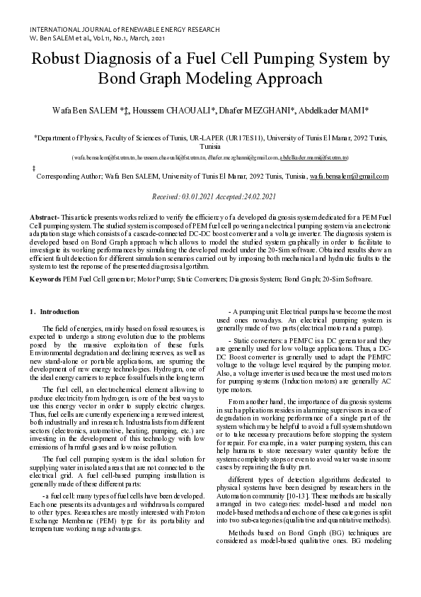 (PDF) Robust Diagnosis of a Fuel Cell Pumping System by Bond Graph ...