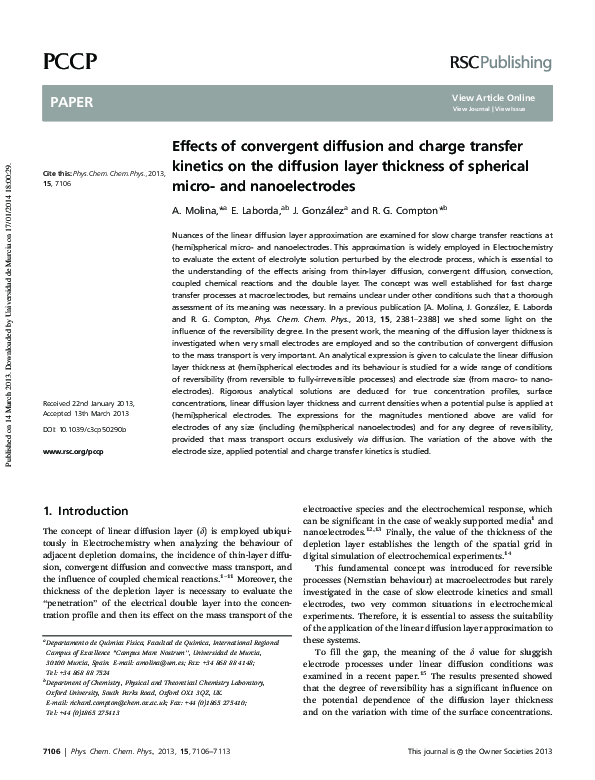(PDF) Effects of convergent diffusion and charge transfer kinetics on the diffusion layer ...