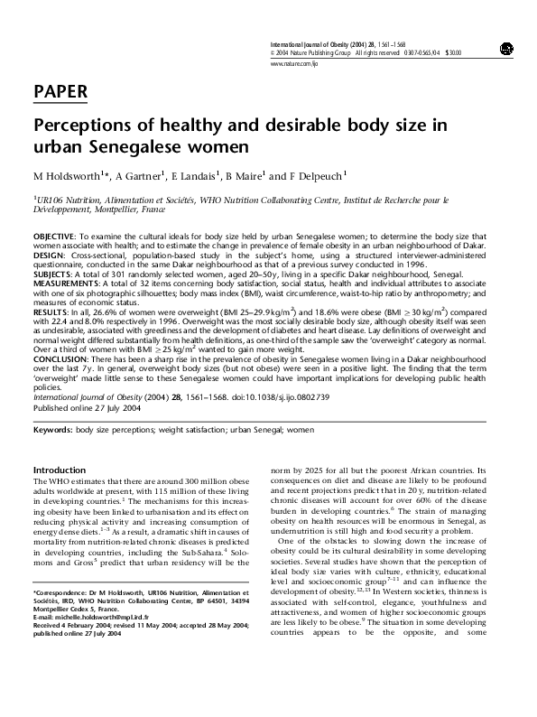 (PDF) Perceptions of healthy and desirable body size in urban ...