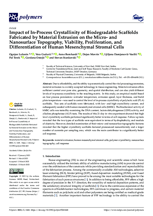 (PDF) Impact of In-Process Crystallinity of Biodegradable Scaffolds ...
