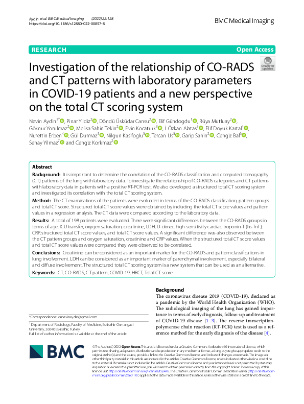 (PDF) Investigation of the Relationship of CO-RADS and CT Patterns with ...