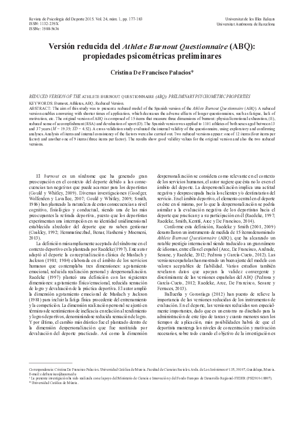(PDF) Versión reducida del Athlete Burnout Questionnaire (ABQ ...