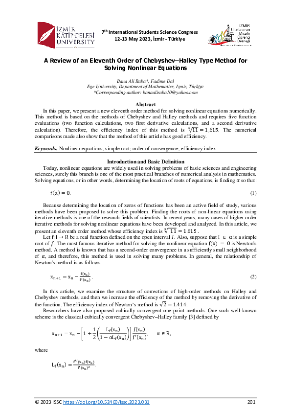 (PDF) A Review of an Eleventh Order of Chebyshev-Halley Type Method for Solving Nonlinear Equations