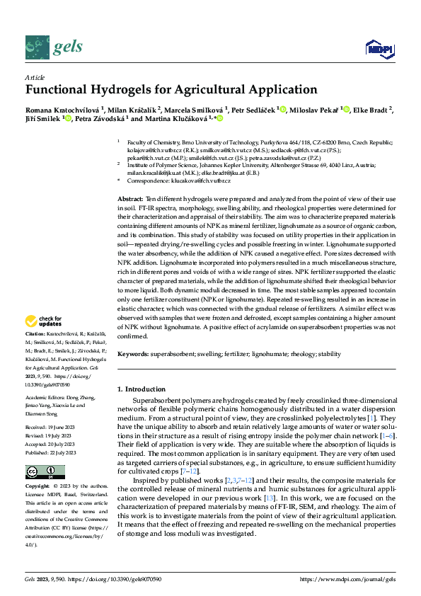(PDF) Functional Hydrogels for Agricultural Application