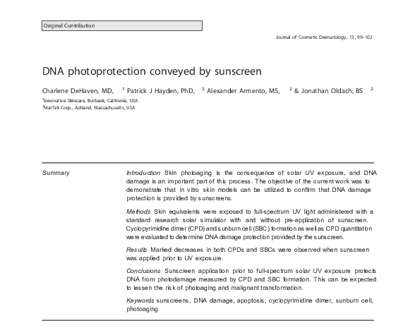 (PDF) DNA photoprotection conveyed by sunscreen