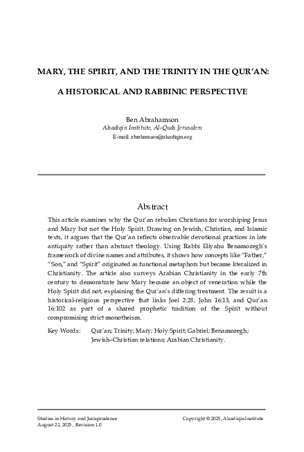 (PDF) Mary, the Spirit, and the Trinity in the Qur'an: A Historical and ...