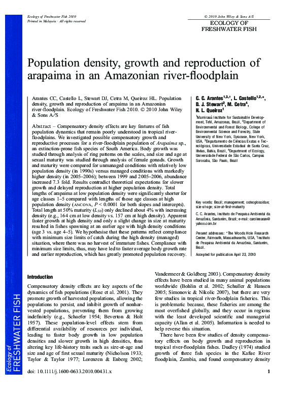 (PDF) Population density, growth and reproduction of arapaima in an ...