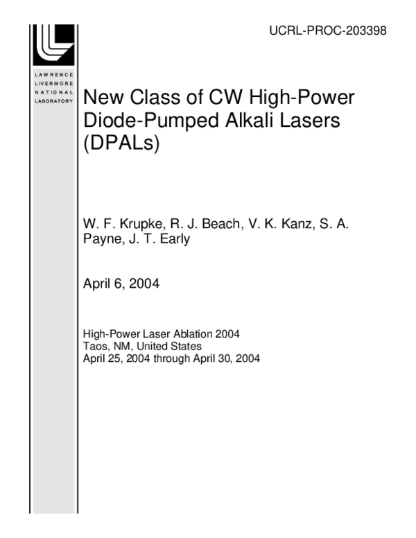 (PDF) New class of cw high-power diode-pumped alkali lasers (DPALs ...