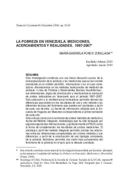 (PDF) La pobreza en Venezuela: mediciones, acercamientos y realidades ...