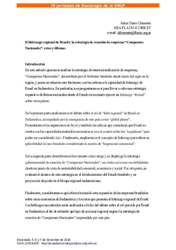 (PDF) El liderazgo regional de Brasil y la estrategia de creación de ...