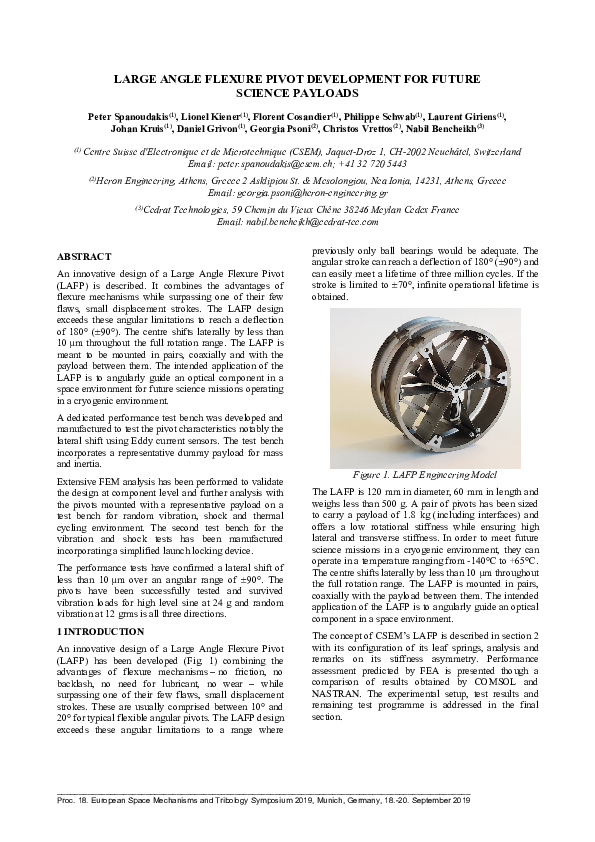 (PDF) LARGE ANGLE FLEXURE PIVOT DEVELOPMENT FOR FUTURE SCIENCE PAYLOADS