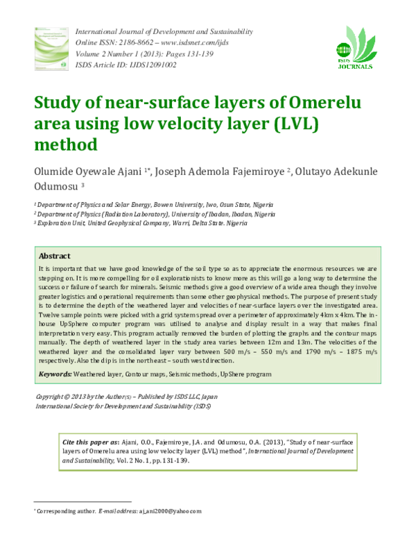 (PDF) Study of near-surface layers of Omerelu area using low velocity ...