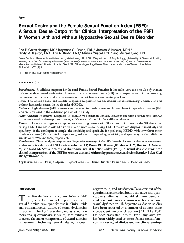 (PDF) Sexual Desire and the Female Sexual Function Index (FSFI): A ...