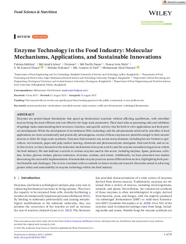 (PDF) Enzyme Technology in the Food Industry: Molecular Mechanisms ...