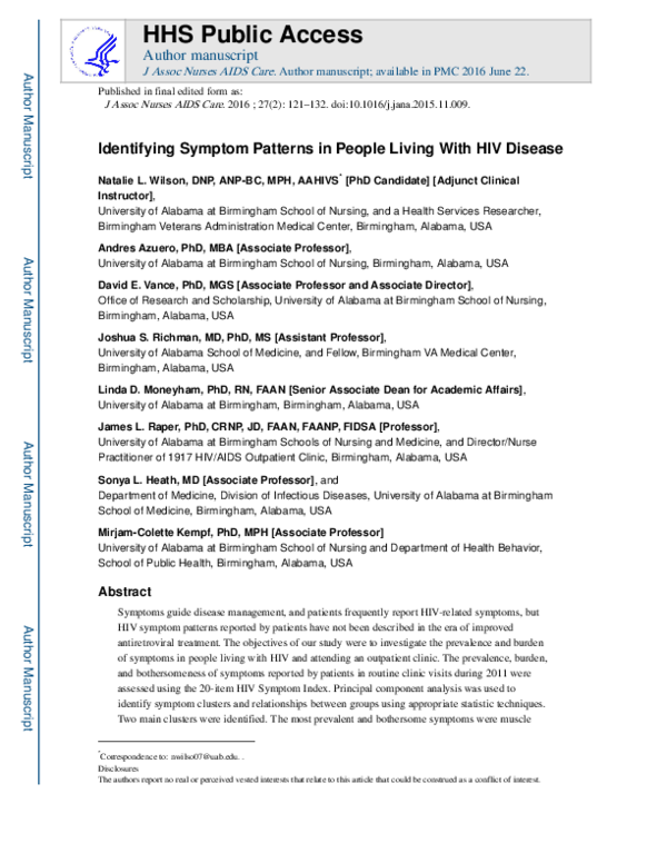(PDF) Identifying Symptom Patterns in People Living With HIV Disease